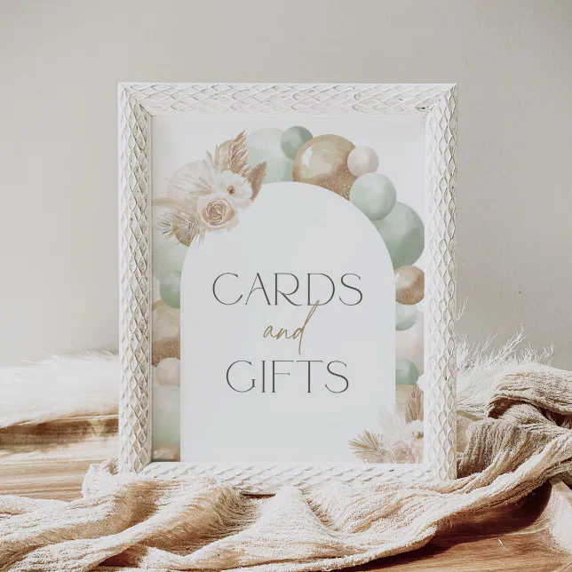 Sage Pampas Grass Arch Baby Shower Cards and Gifts Poster | Zazzle