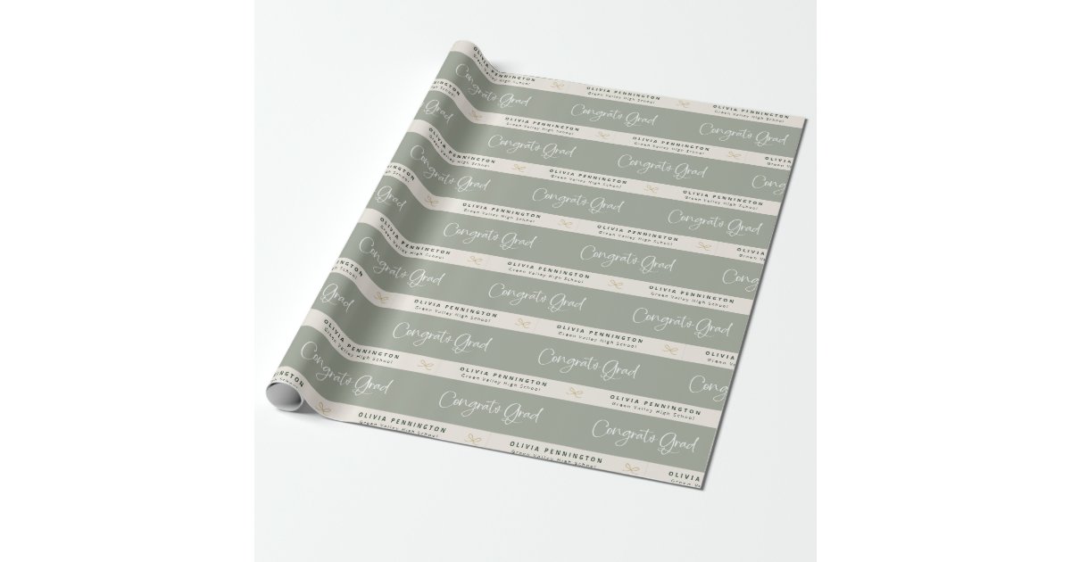Sage Personalized Name Congrats Grad Wrapping Paper | Zazzle