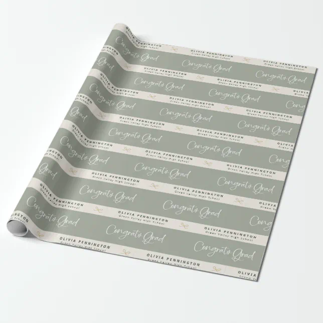 Sage Personalized Name Congrats Grad Wrapping Paper | Zazzle