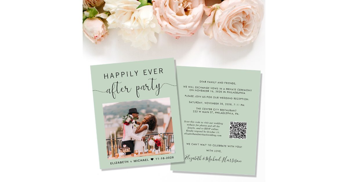 Sage Photo QR Code Wedding Reception Invitation | Zazzle