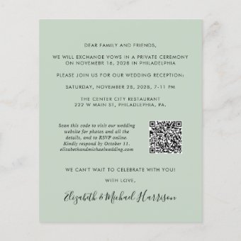 Sage Photo QR Code Wedding Reception Invitation | Zazzle