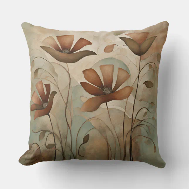 Sage Rust Decorative Floral Throw Pillow | Zazzle