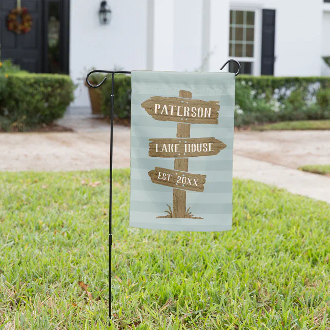 Sage | Rustic Wood Lake House Signpost Garden Flag | Zazzle