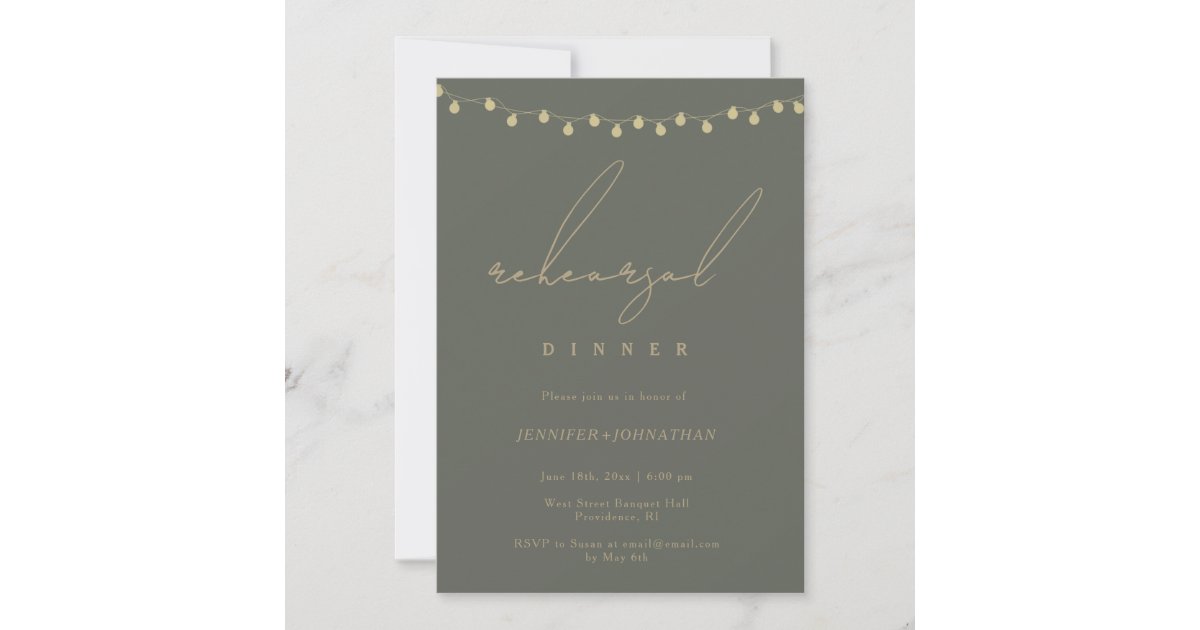 Sage String Lights Rehearsal Dinner Invitation | Zazzle