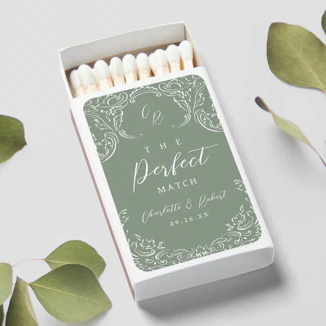 Sage The Perfect Match Vintage Flourish Monogram | Zazzle