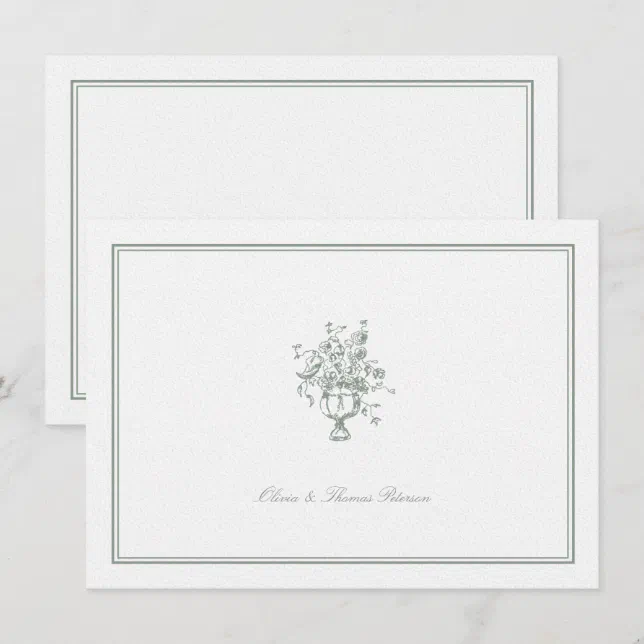 Sage Vintage Bouquet Classic Frame Wedding Couple Note Card | Zazzle