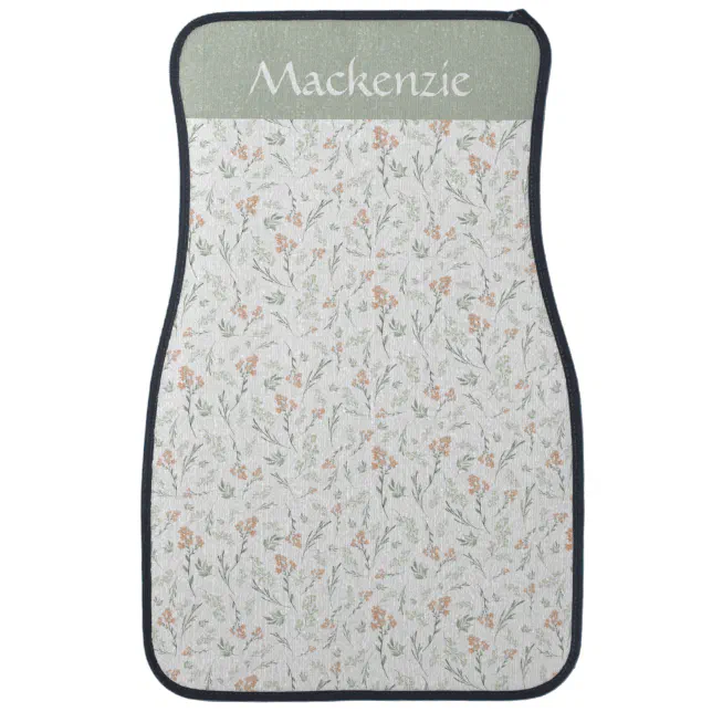 Sage Watercolor Wildflower Floral Custom Name Car Floor Mat | Zazzle