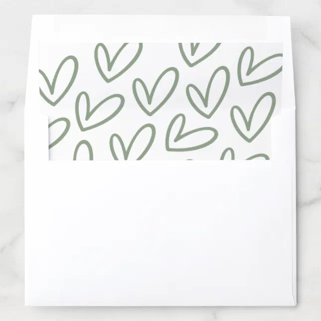 Sage & White Hearts Minimalist Bridal Shower Envelope Liner | Zazzle