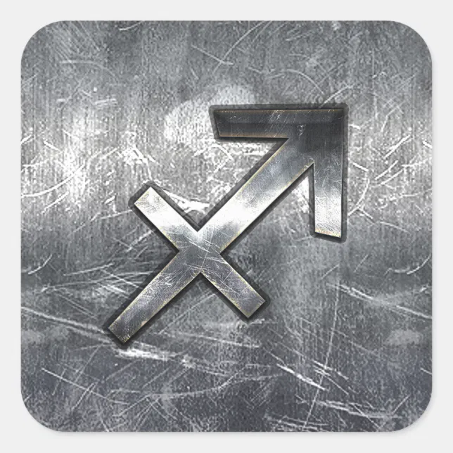 Sagittarius Symbol Grunge Distressed Steel Style Square Sticker | Zazzle