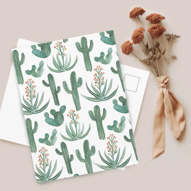 Saguaro Cactus Aloe Watercolor Pattern Simple Chic Postcard | Zazzle