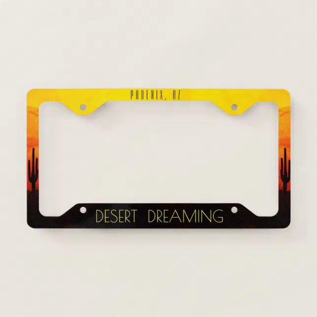 Saguaro Cactus Arizona Desert Sunset Yellow Orange License Plate Frame ...