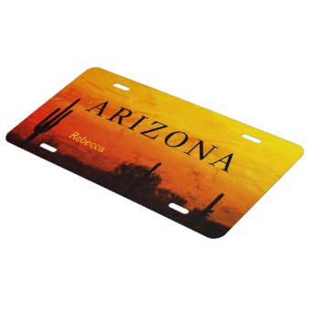 Saguaro Cactus Arizona Sunset Red Orange & Yellow License Plate | Zazzle