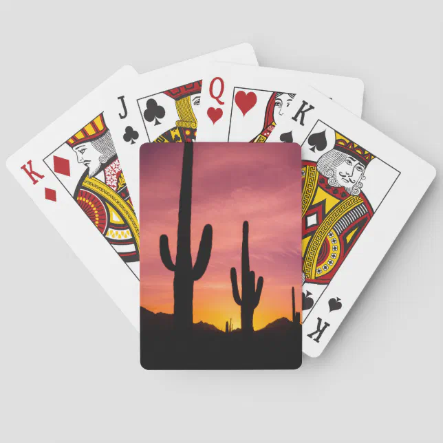 Saguaro cactus at sunrise, Arizona Poker Cards | Zazzle