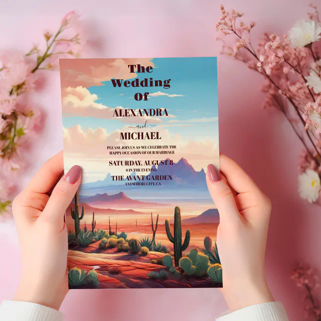 Saguaro Cactus Desert Landscape Wedding Invitation | Zazzle