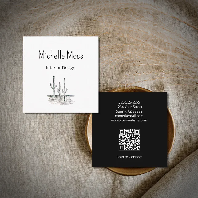 Saguaro Cactus Simple Desert QR code Square Business Card | Zazzle
