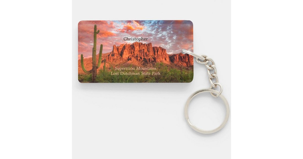 Saguaro Cactus Superstition Mountain Sunset Clouds Keychain | Zazzle