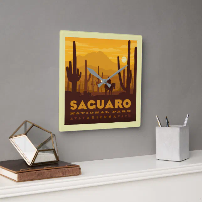 Saguaro Square National Park | Arizona Square Wall Clock | Zazzle