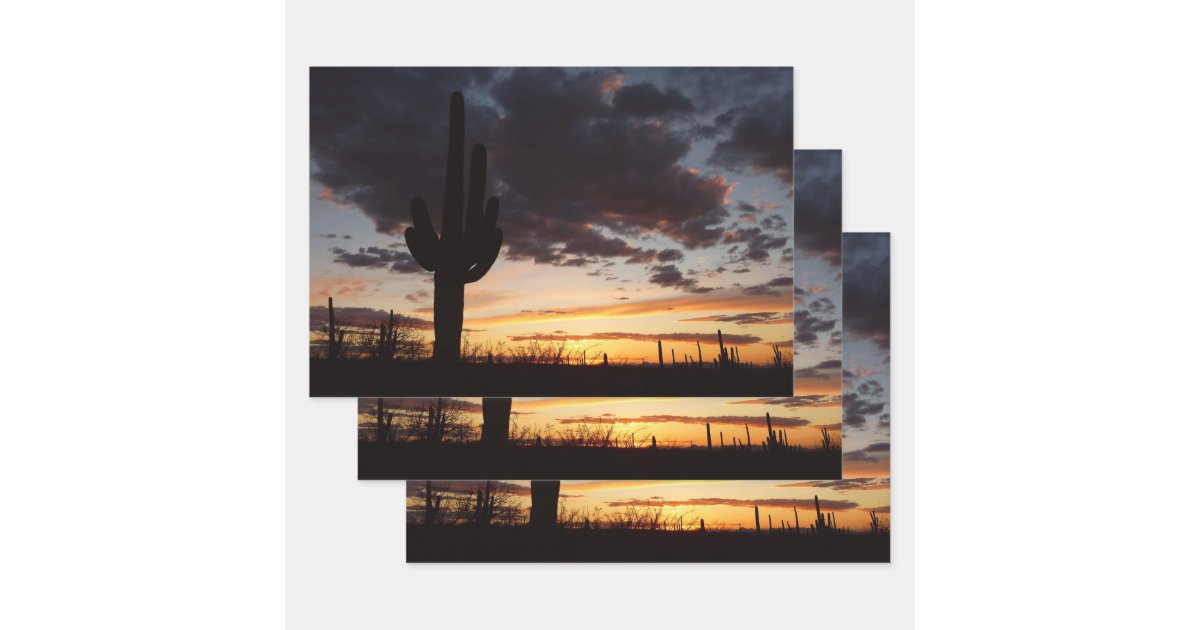 Saguaro Sunset III Arizona Desert Landscape Wrapping Paper Sheets | Zazzle