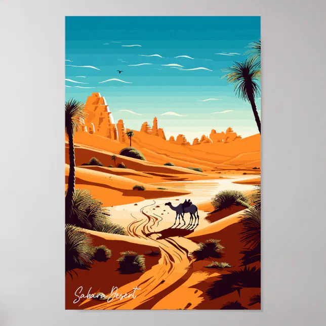 Sahara Desert Travel Art Vintage Illustration Poster | Zazzle