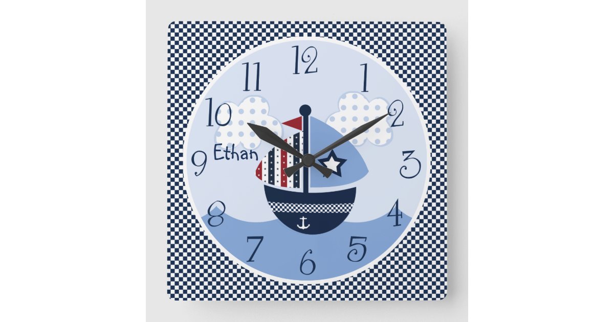 Sail Away/Nautical/Boats Kid's Baby Nursery Clock | Zazzle