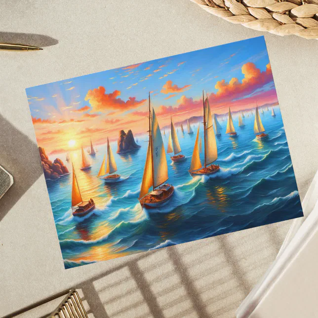 Sail Boats in Peaceful Sunset Sky Ocean Postcard | Zazzle