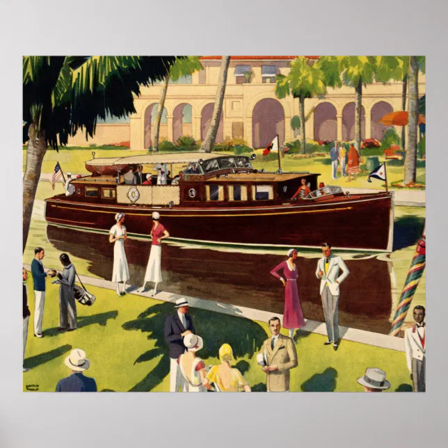 Sail Motor Boat Vintage Antique Nautical Poster | Zazzle