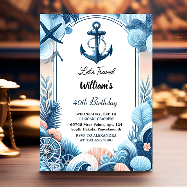 Sail Ocean Waves Travel Anchor Yacht 50th Birthday Invitation | Zazzle
