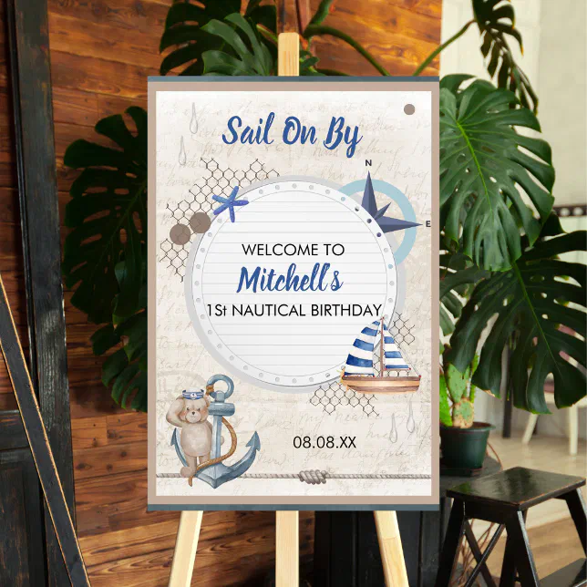 Sail On By First Nautical Birthday Welcome Sign | Zazzle