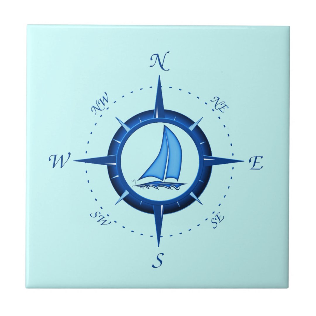 Sailboat And Compass Rose Tile | Zazzle