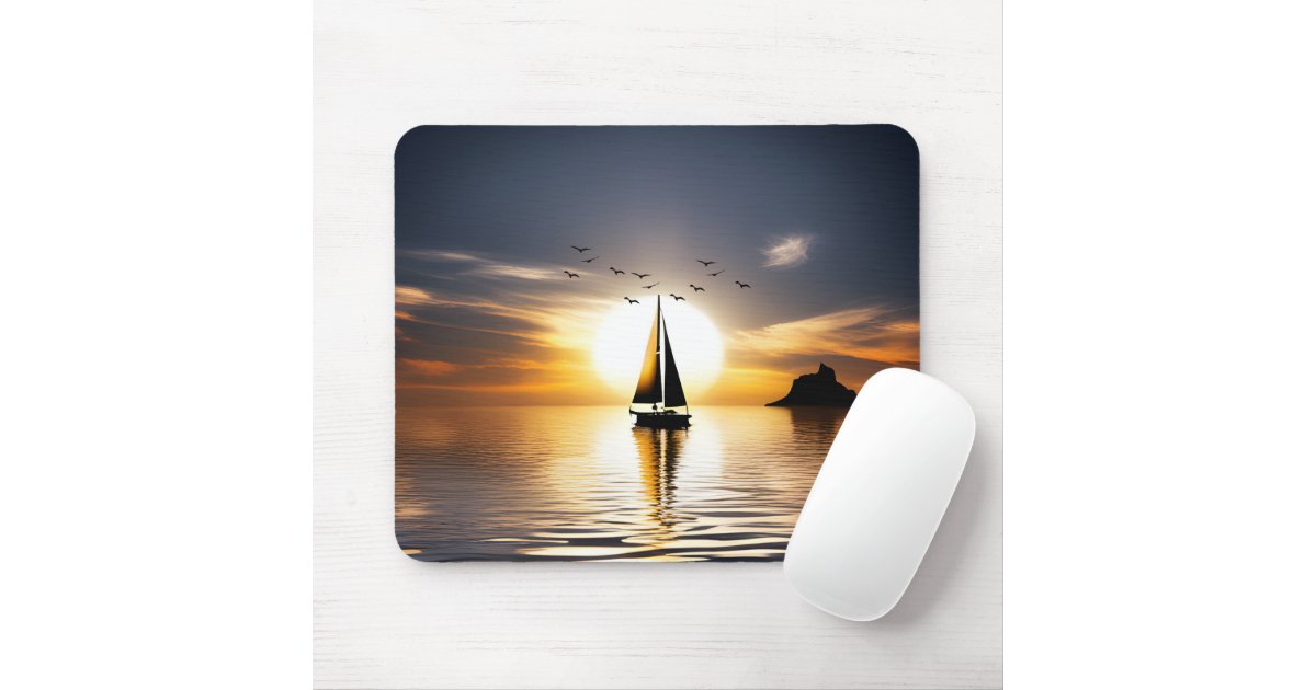 Sailboat and Seagulls At Sunset Mouse Pad | Zazzle