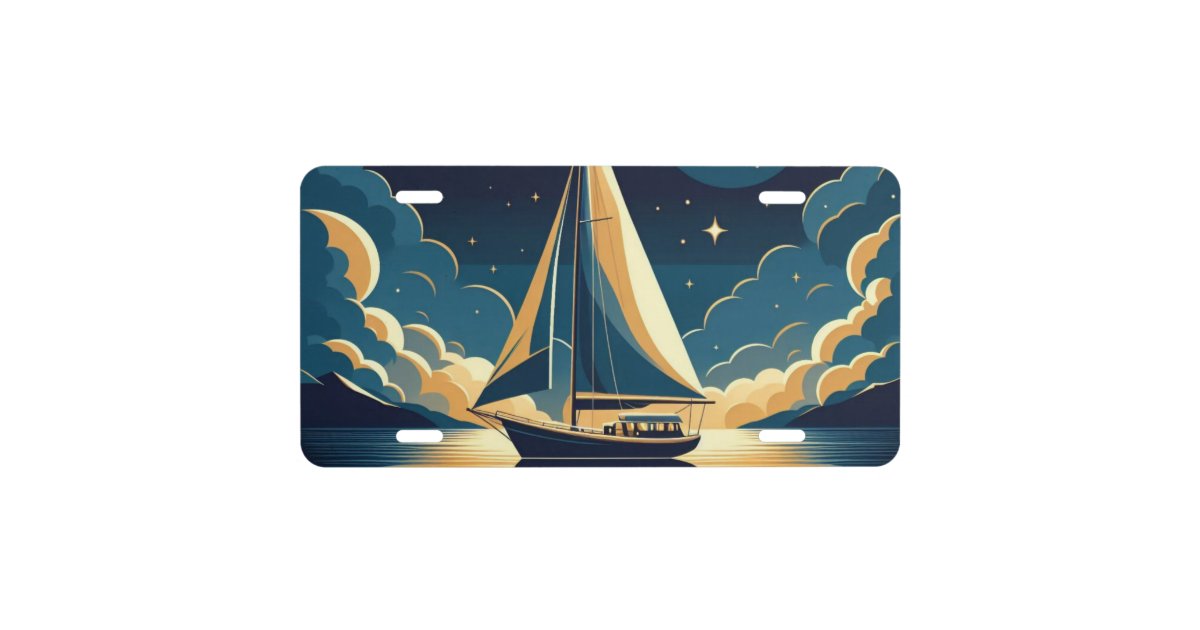 Sailboat at night license plate | Zazzle