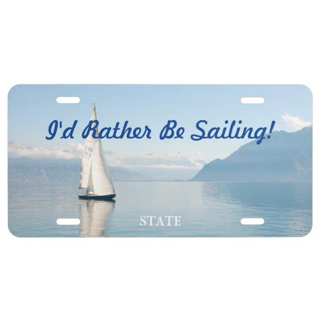 Sailboat, Blue Water, DIY Message & Photo License Plate | Zazzle