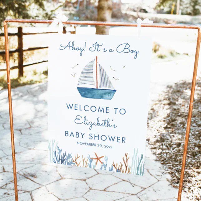 Sailboat Boy Baby Shower Welcome Sign | Zazzle