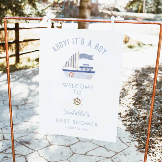 Sailboat Boy Baby Shower Welcome Sign | Zazzle