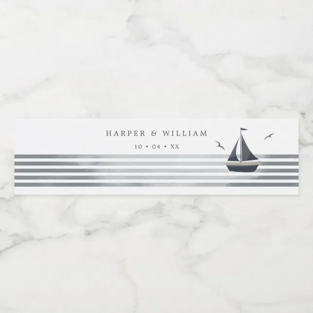 Sailboat coastal water bottle label | Zazzle