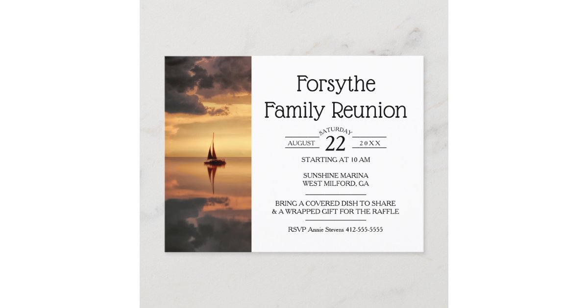 Sailboat Family Reunion Invitation Postcard | Zazzle