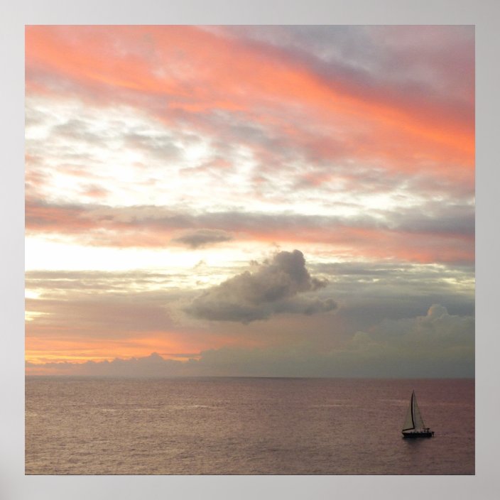 Sailboat in Sunset Beautiful Pink Seascape Poster | Zazzle.com