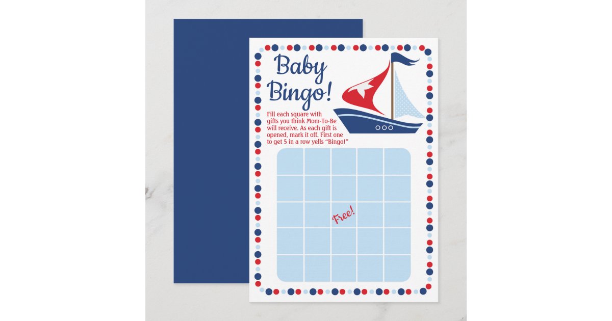 Sailboat Nautical Baby Shower Bingo Game Invitation | Zazzle