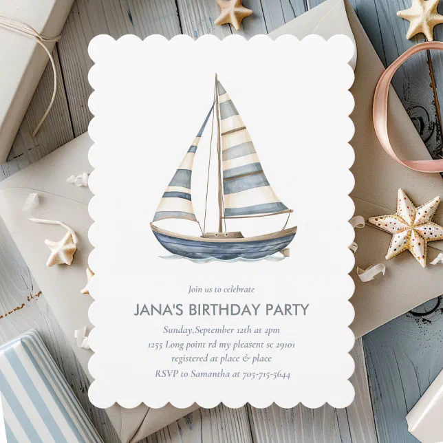 Sailboat Nautical Birthday Invitations | Zazzle