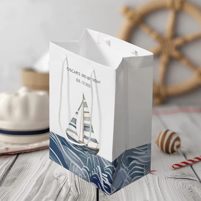 Sailboat Nautical Birthday Medium Gift Bag | Zazzle