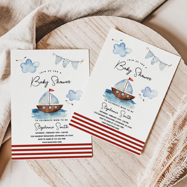 Sailboat Nautical Boy Baby Shower Invitation | Zazzle