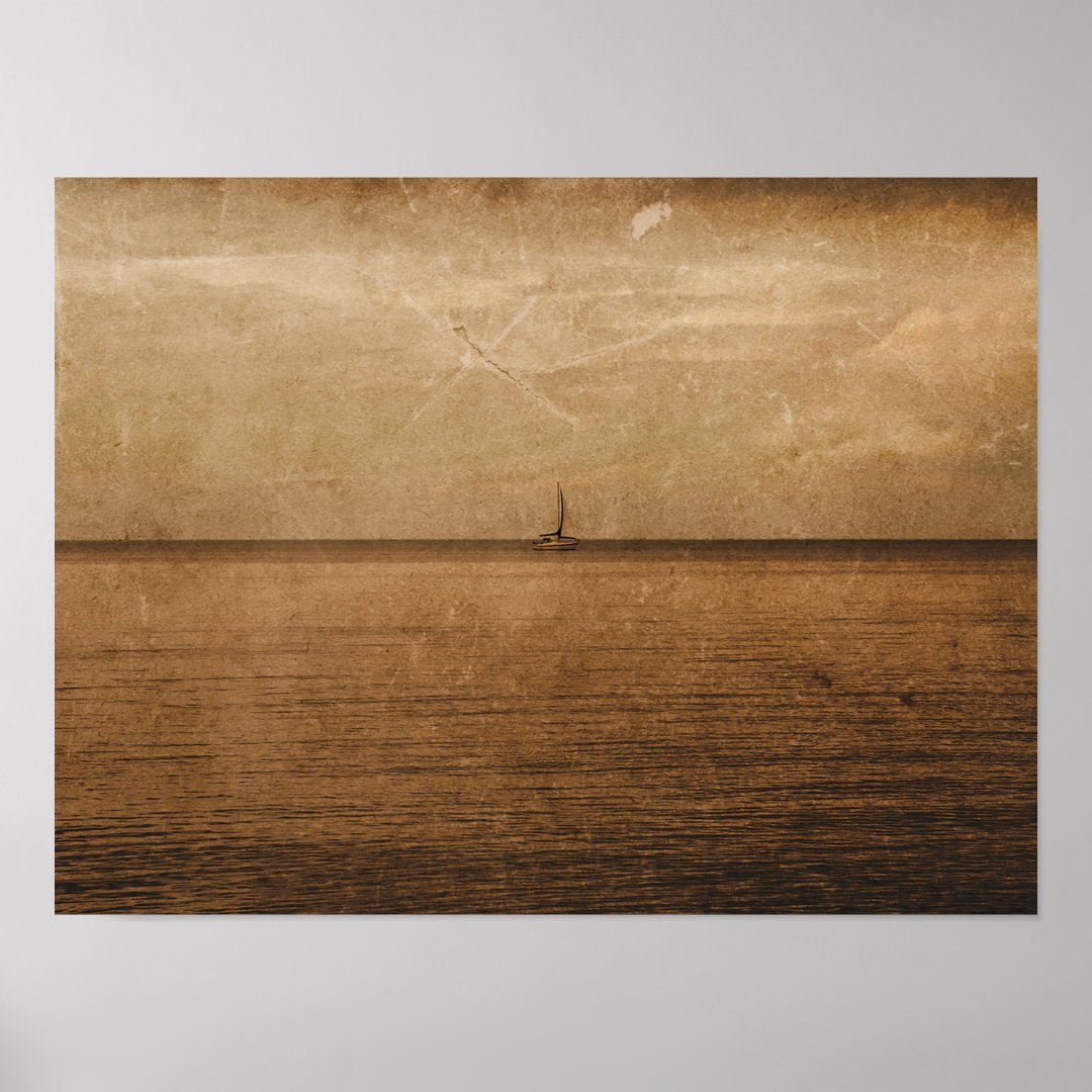 Sailboat Nautical Vintage Ocean Texture Old Grunge Poster | Zazzle
