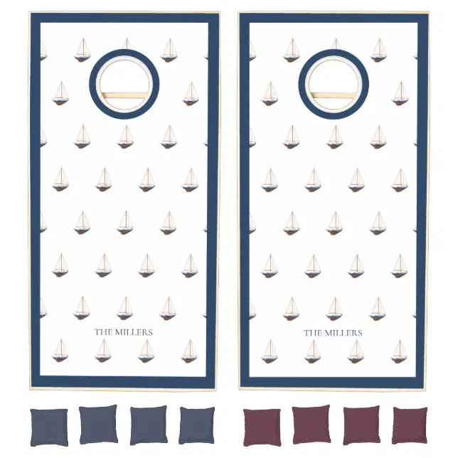 Sailboat Nautical Wedding Preppy Coastal Backyard Cornhole Set | Zazzle