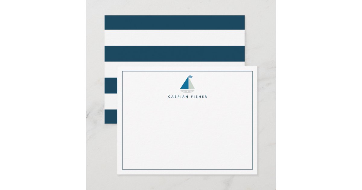 Sailboat Navy Blue Stationery Note Card | Zazzle