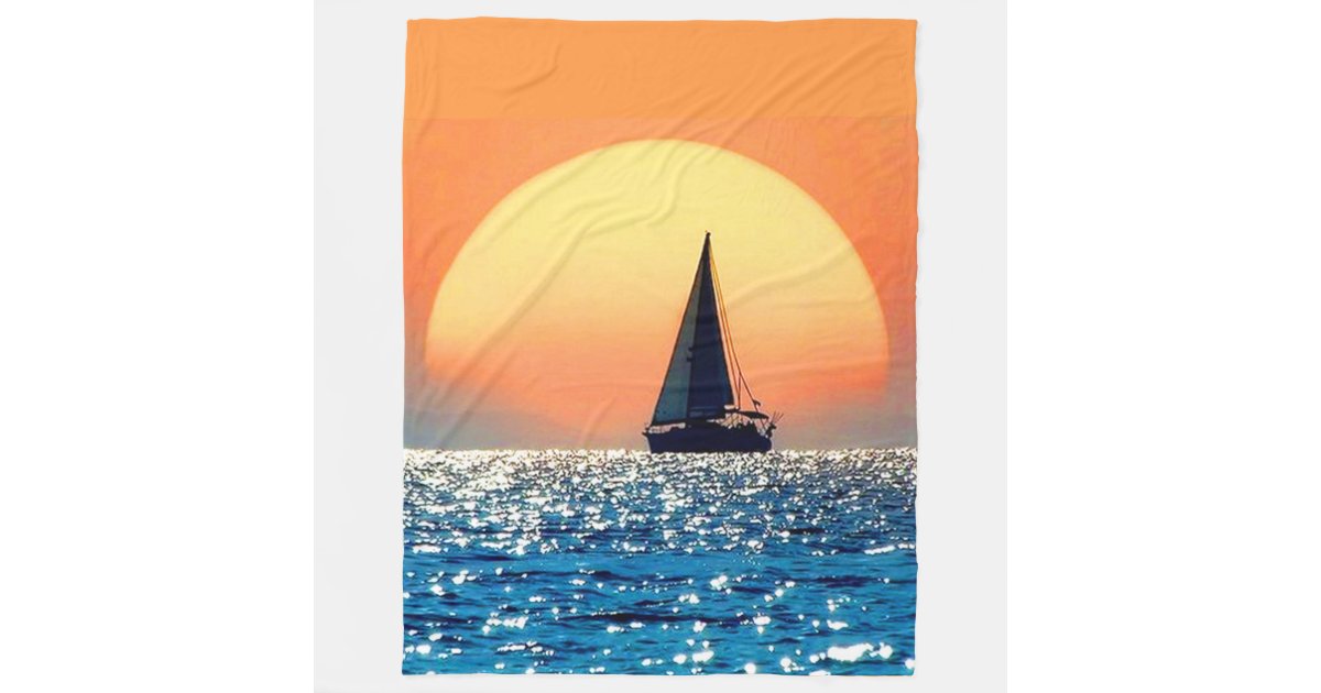Sailboat Ocean Sunset Fleece Blanket | Zazzle