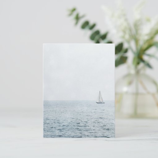 Sailboat on Misty Blue Ocean Water Sail Boats Postcard | Zazzle