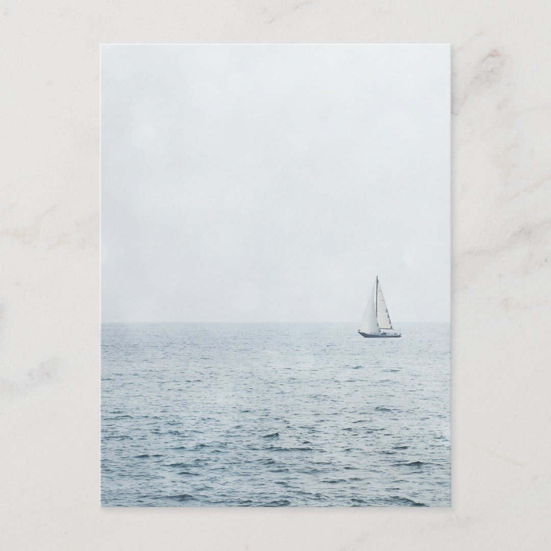 Sailboat on Misty Blue Ocean Water Sail Boats Postcard | Zazzle