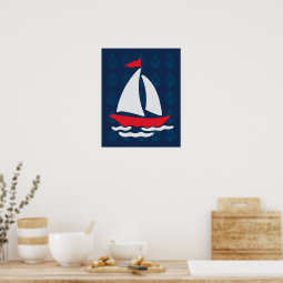 Sailboat - Red, White and Blue Nautical Wall Art | Zazzle