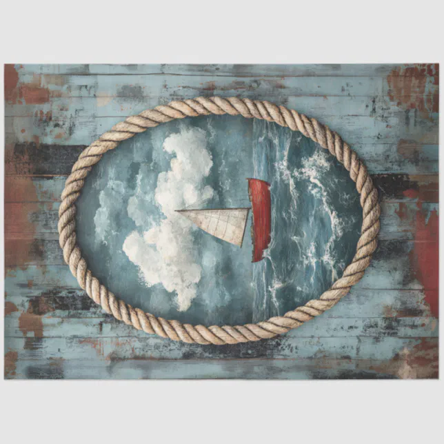 Sailboat Rope Border Rustic Nautical Decoupage Tissue Paper | Zazzle