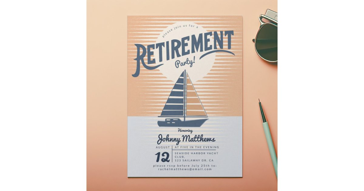 sailboat sunset retirement party invitation | Zazzle
